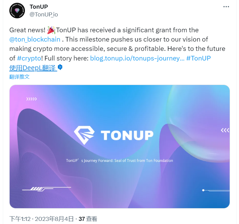 TON 新兴 launchpad 平台 TonUP 获得 Ton 基金会 grant - 深潮TechFlow