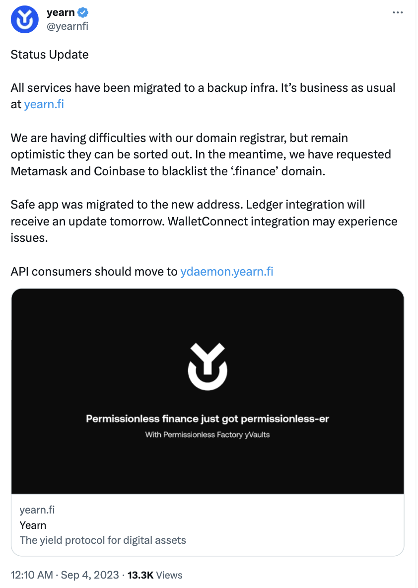 收益聚合协议 Yearn：所有服务已迁移至 yearn.fi - 深潮TechFlow