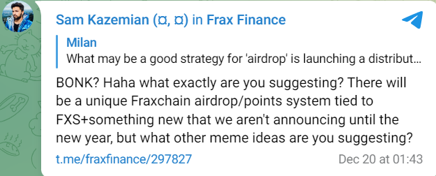 Frax Finance创始人：将推出与“FXS+新产品”相关的Fraxchain空投/积分系统 - 深潮TechFlow