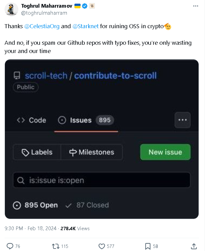 Scroll 遭遇「新式女巫」，撸毛党从链上卷到了 Github - 深潮TechFlow